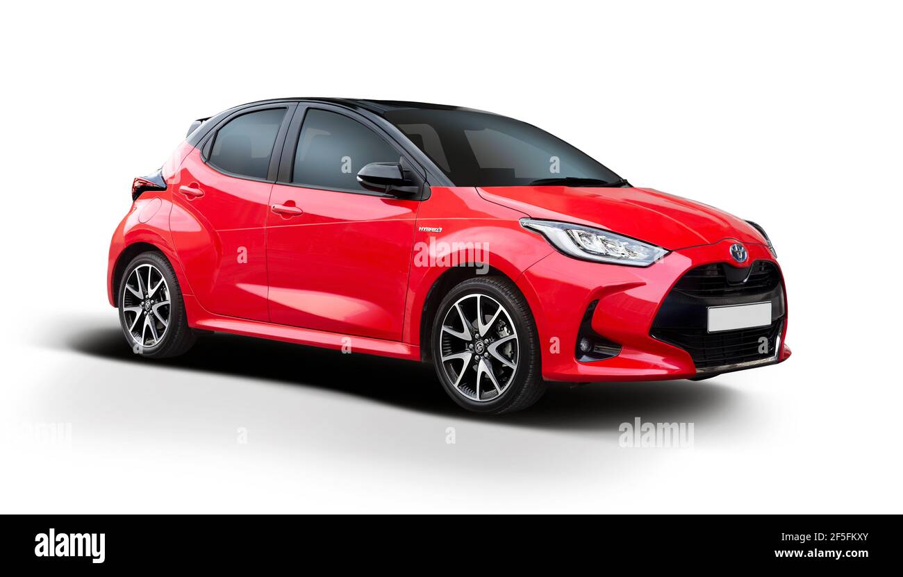 Red hatchback car isolated on white background Stock Photo - Alamy