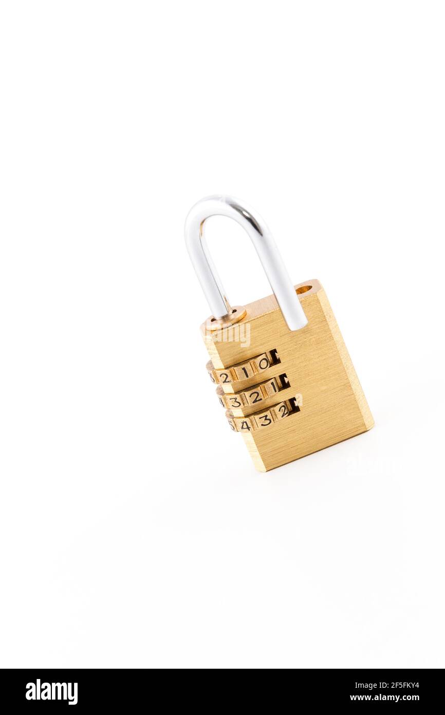 Open Combination Brass Padlock Isolated on White Background. Portrait ...