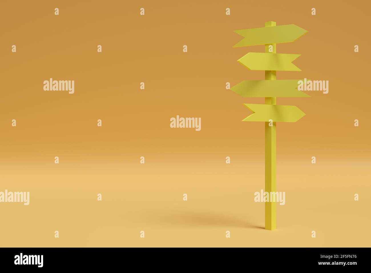 Yellow signs of arrows isolated on a orange background. 3d illustration ...