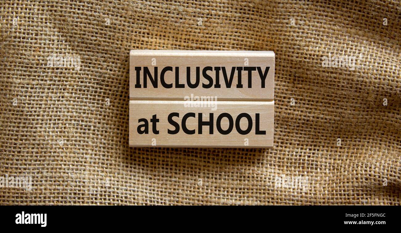 Inclusivity at school symbol. Wooden blocks with words 'Inclusivity at ...