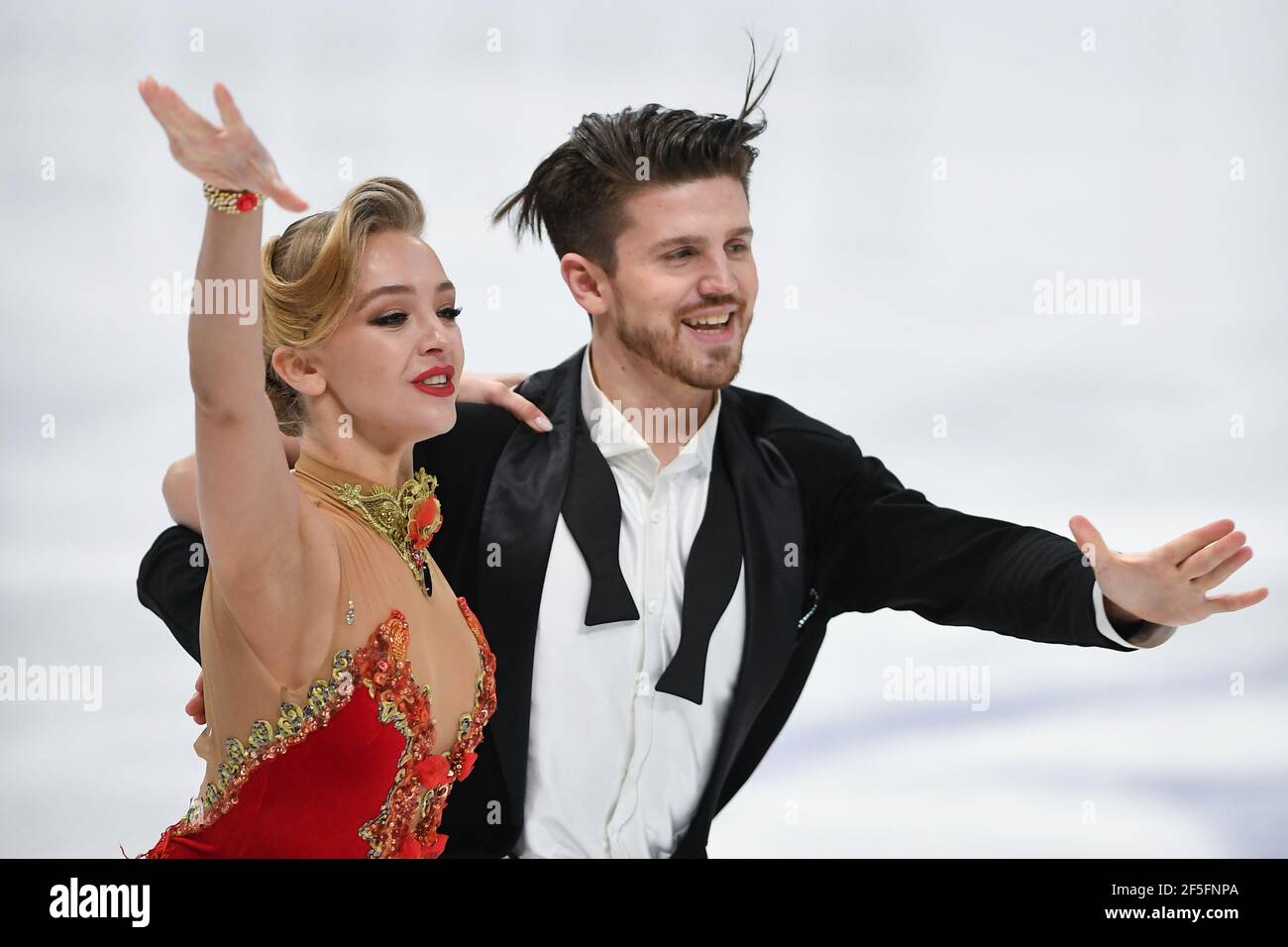 Alexandra STEPANOVA & Ivan BUKIN FSR, during Ice Dance Rhythm Dance at the ISU World Figure ...