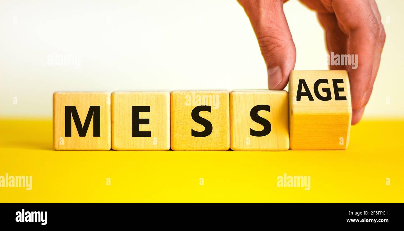 Make your mess your message symbol. Businessman turns cubes and changes ...
