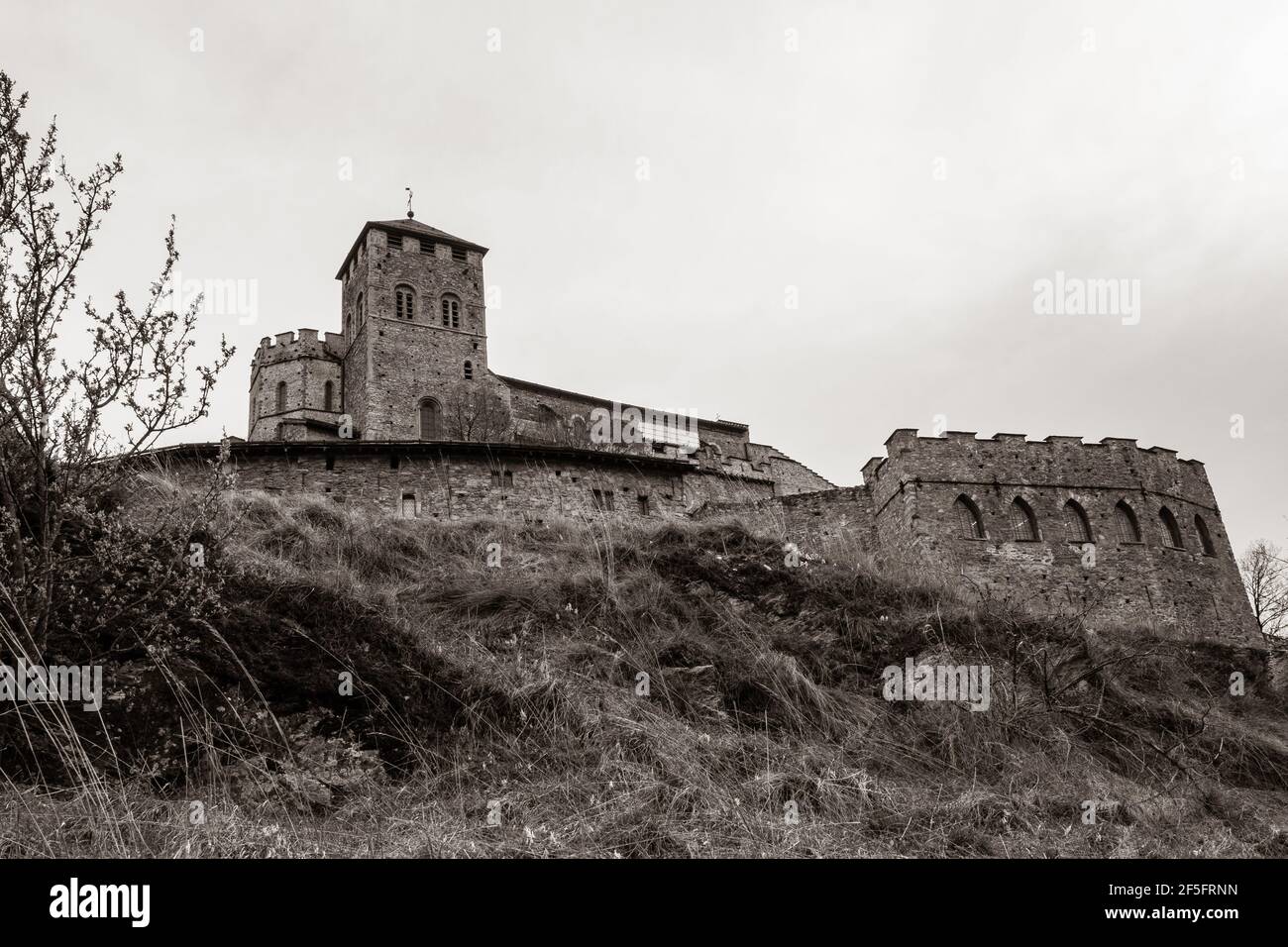 View of chateau de valere, sion, switzerland. Black and white picture ...