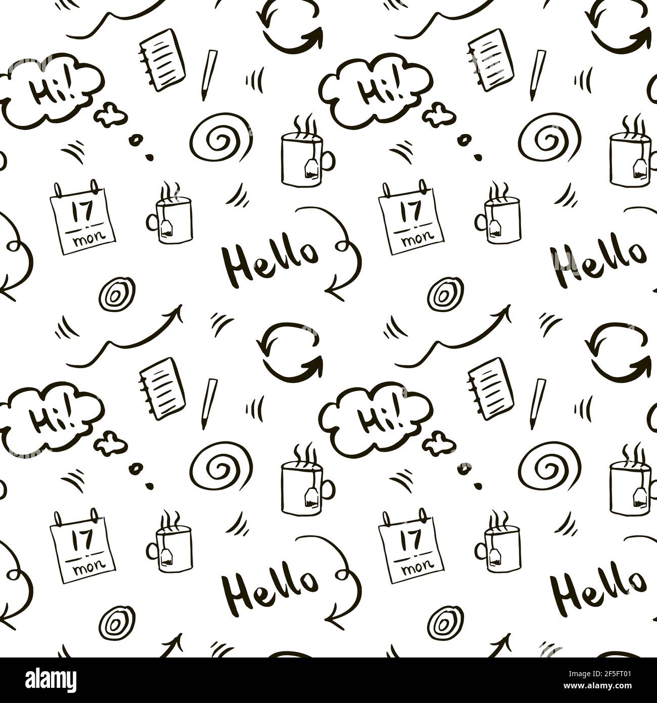 Morning concept. Vector doodle seamless pattern Stock Vector Image ...