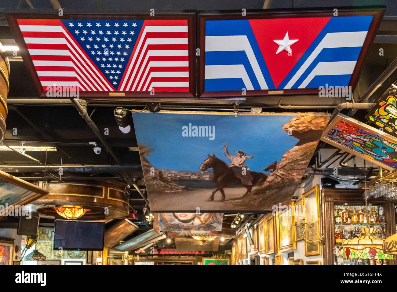 Cuban and American Flags in Cuba Ocho restaurant, Miami, Florida, USA ...
