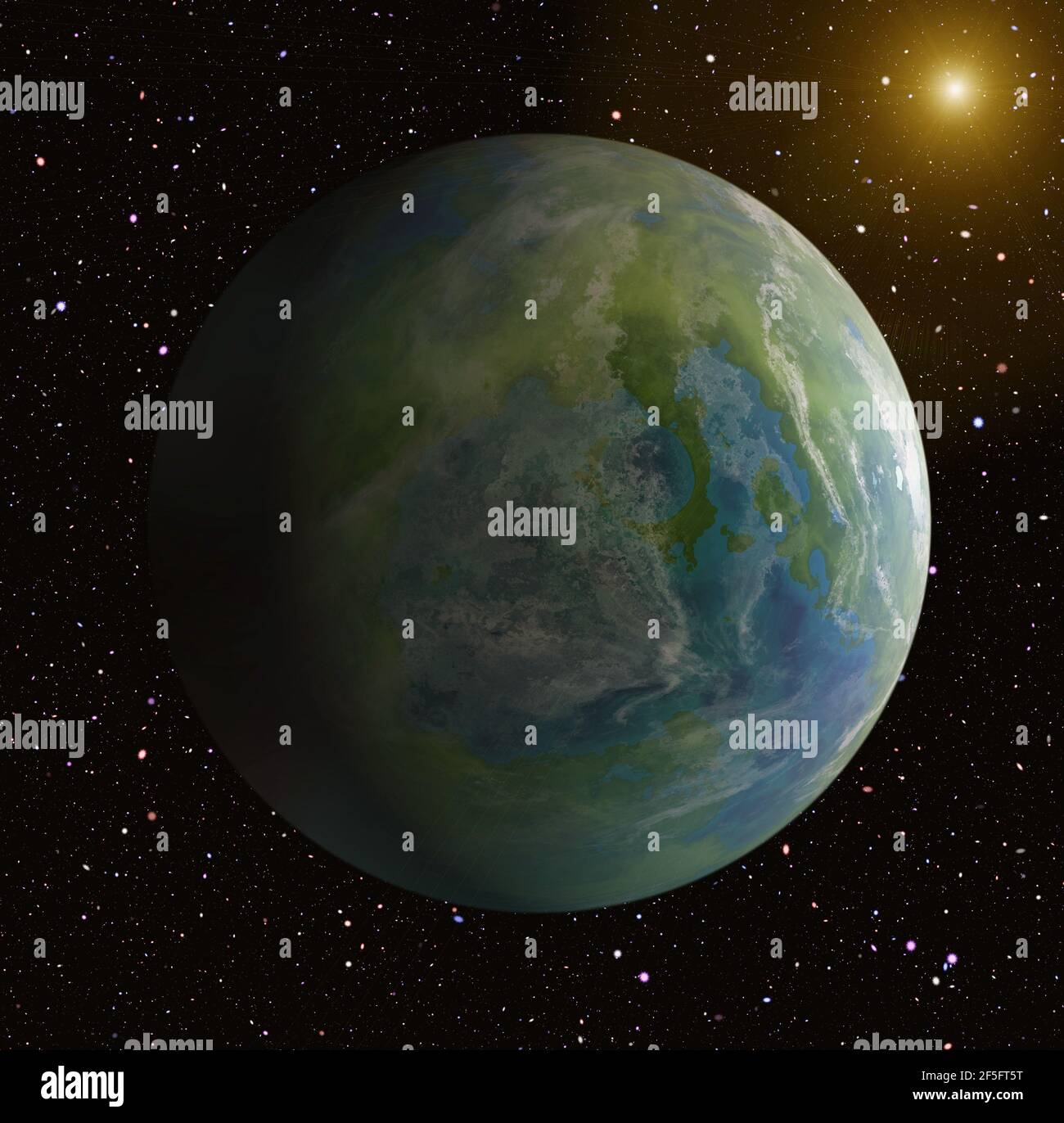 one side shadow of earth planet on sun and stars background. This is no ...