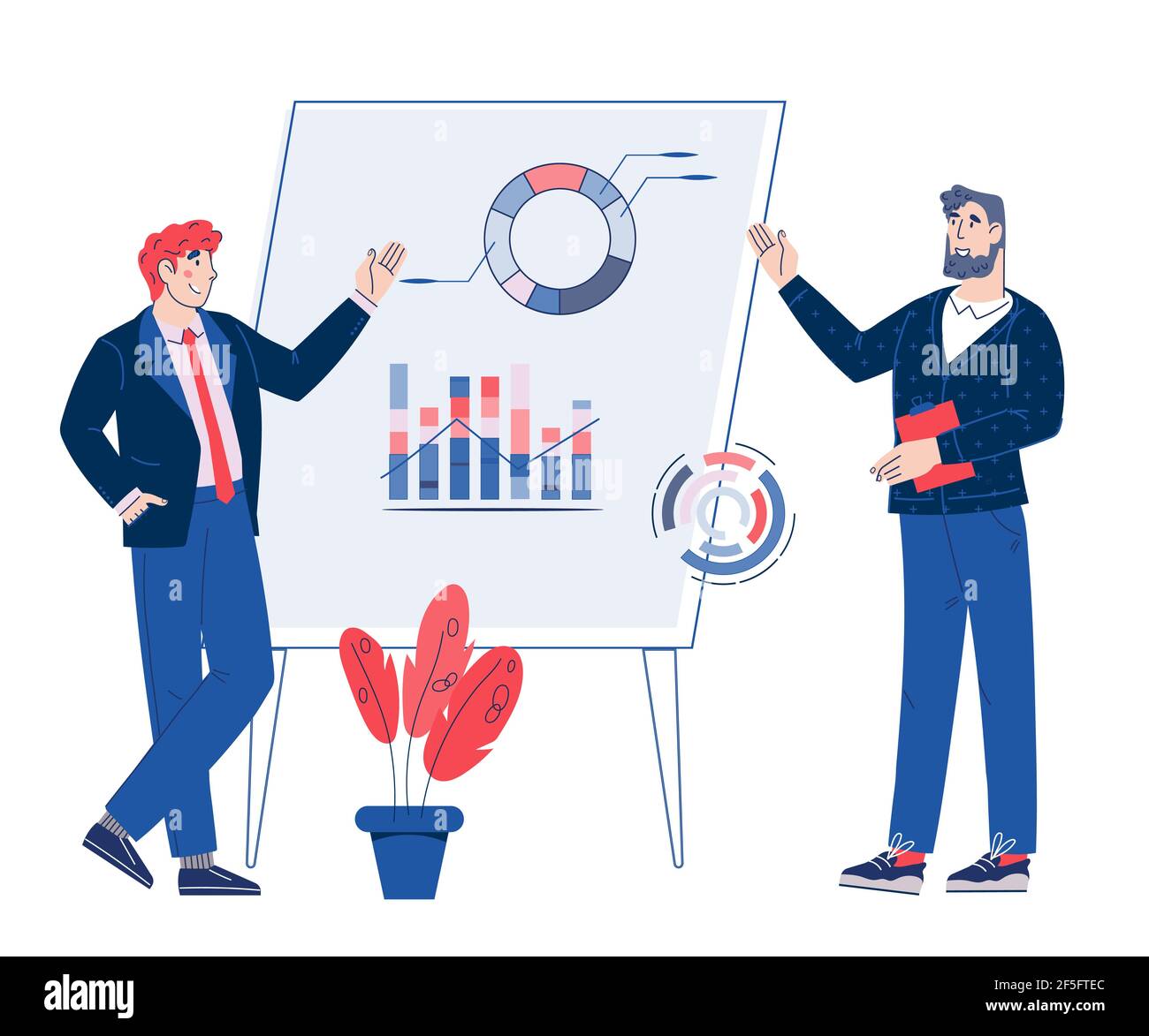 Business people doing financial analysis standing in front of ...