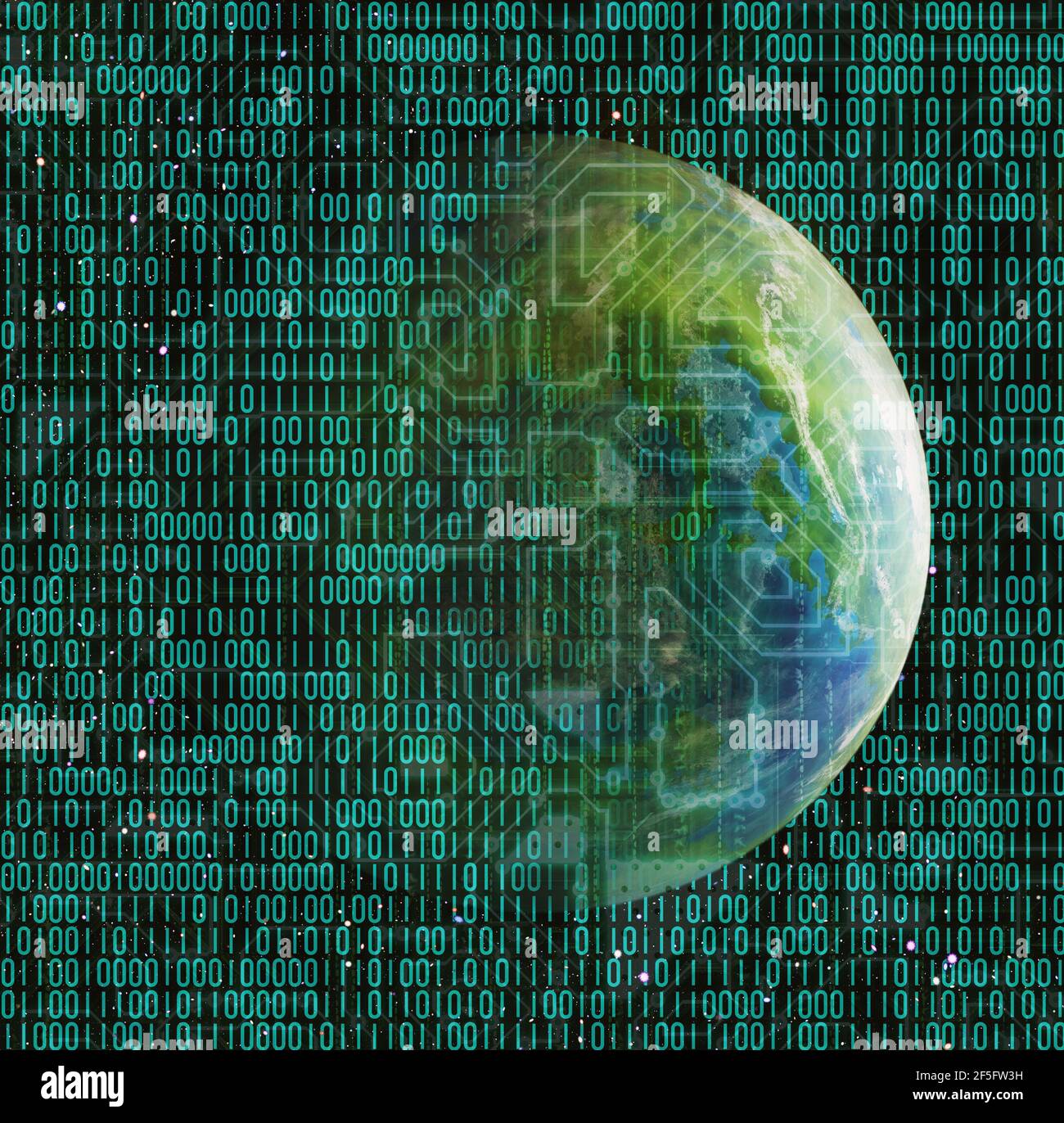 one side earth planet with digital matrix background. This is no NASA ...