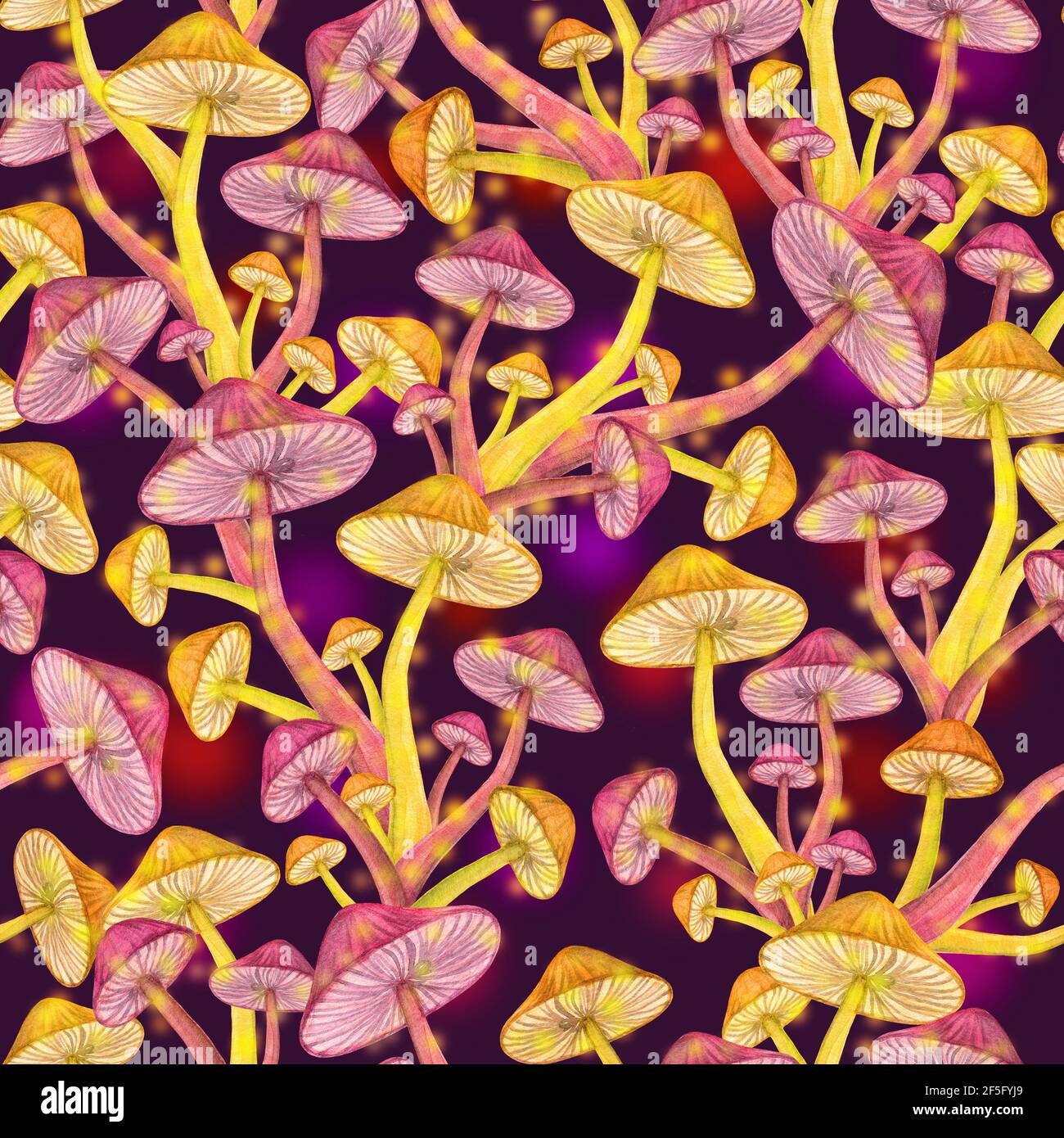 Magic mushroom forest pink seamless pattern Stock Photo - Alamy