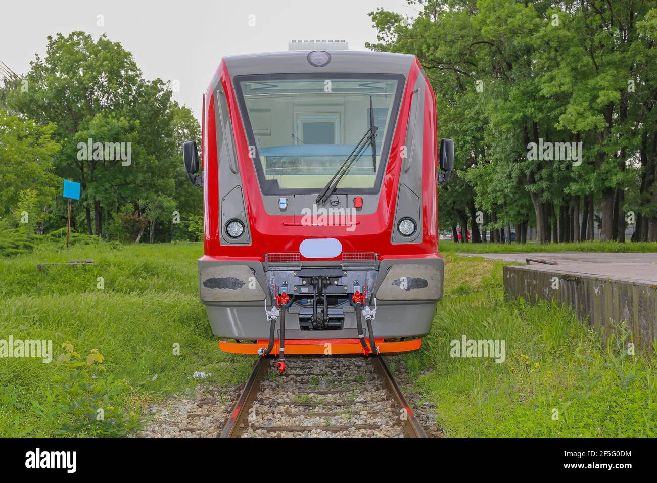 New Red Commuter Train Locomotive Front View Stock Photo - Alamy