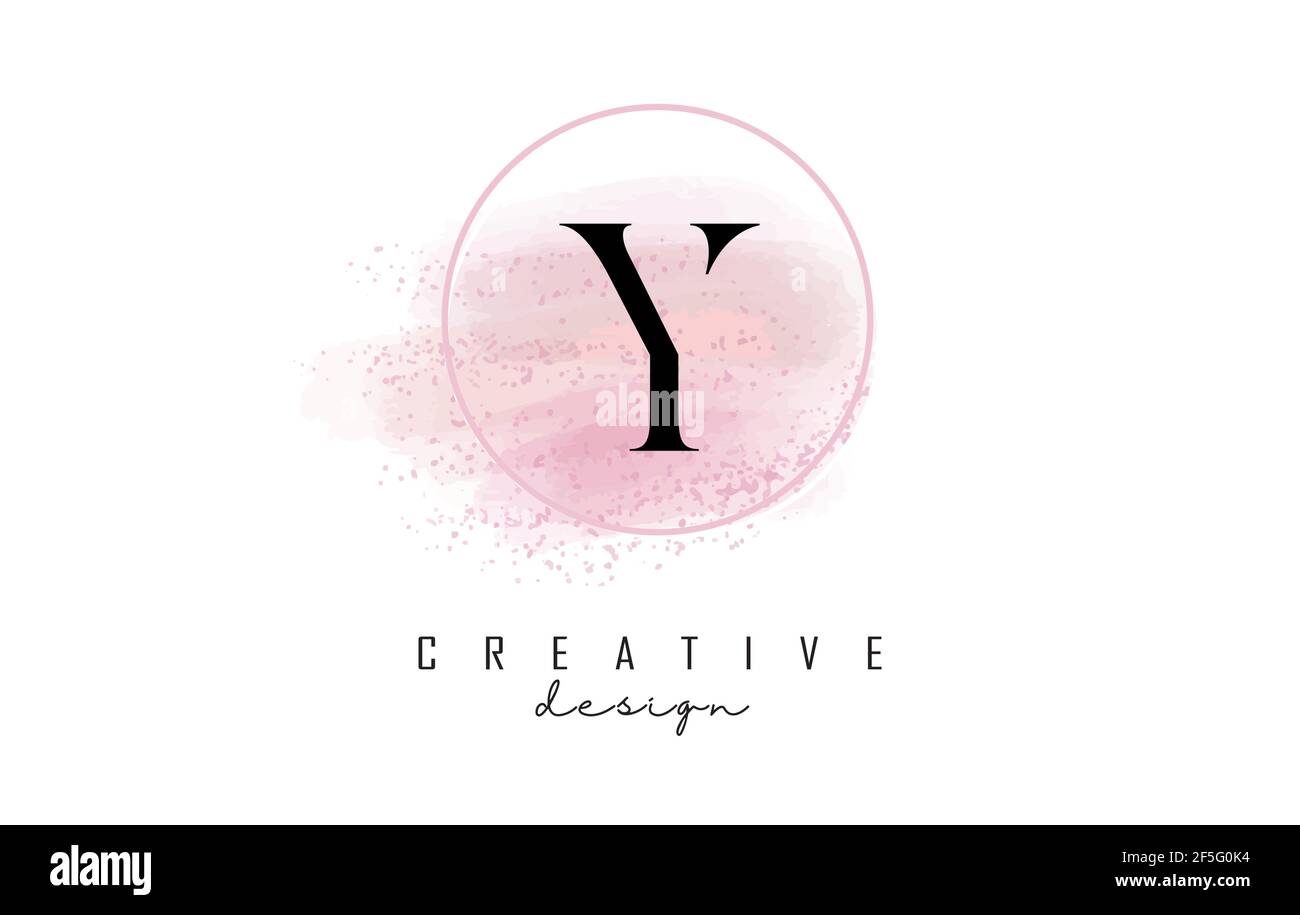 Y letter logo design with glittery round frame and pink watercolor ...