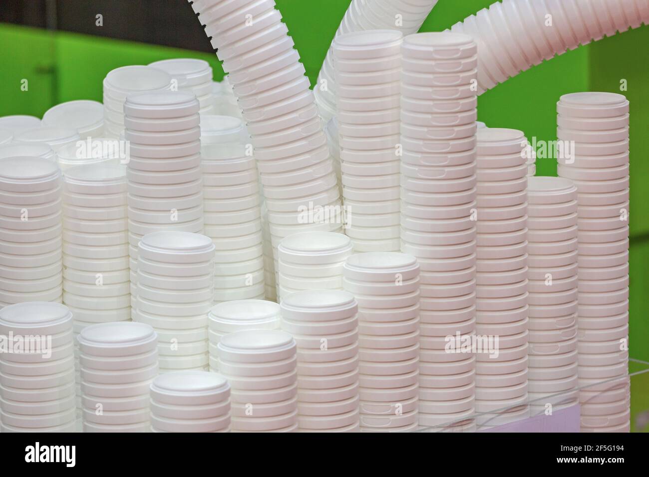 Stacked White Plastic Disposable Cups Factory Production Stock Photo ...