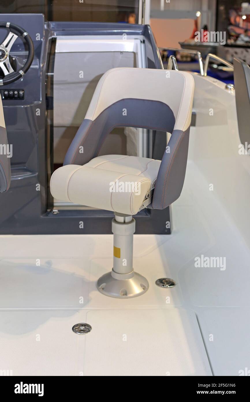 White Leather Boat Seat Floor Mounted Pole Stock Photo - Alamy