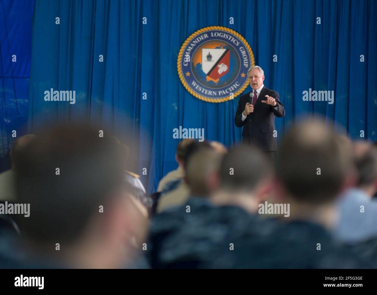 Ray Mabus, secretary of the Navy, speaks with U.S. Sailors and Navy ...