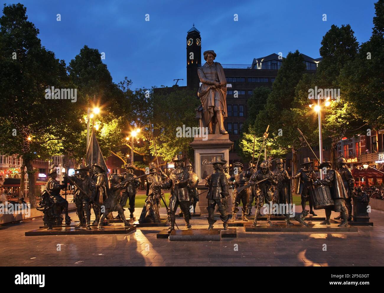 Monument to Rembrandt and sculptures of Night Watch at Rembrandt square ...