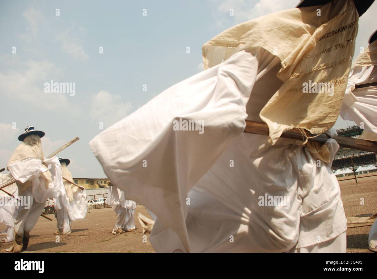 Eyo Masquerades dancing at Tafawa Balewa Square, Lagos Island, Nigeria ...