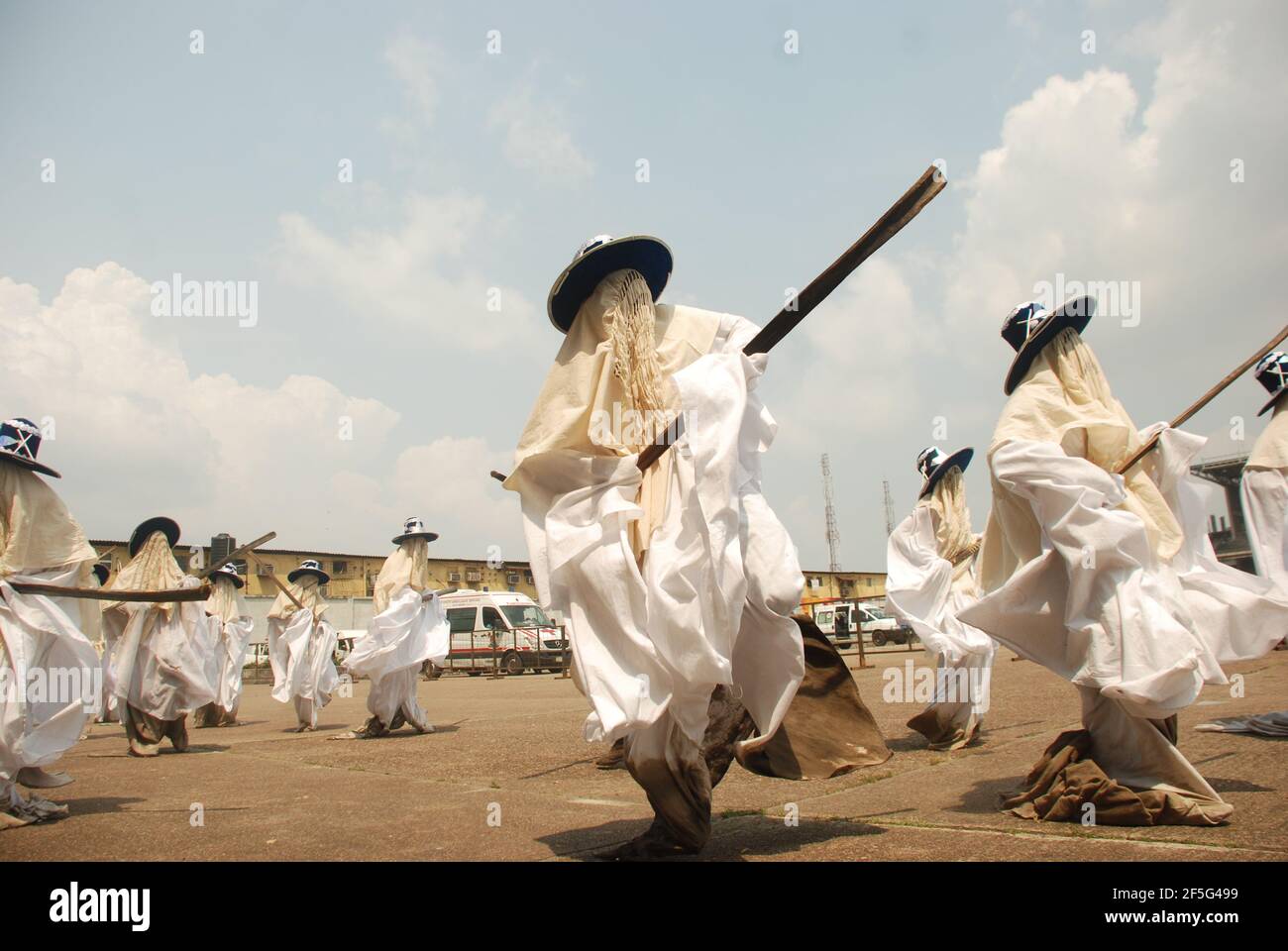 Eyo Masquerades dancing at Tafawa Balewa Square, Lagos Island, Nigeria ...