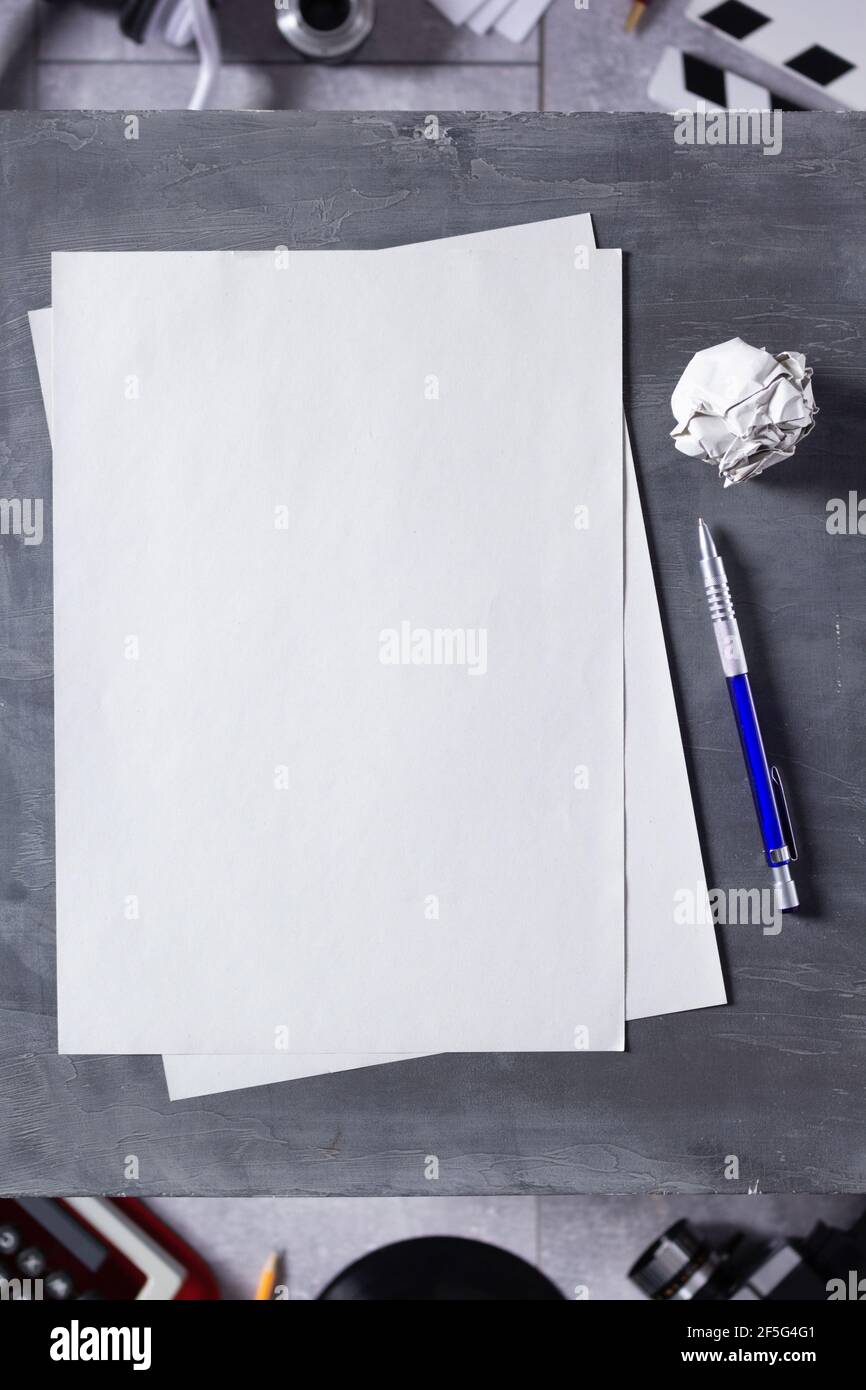 Empty sheet of paper and pen with creative concept design. Movie and ...