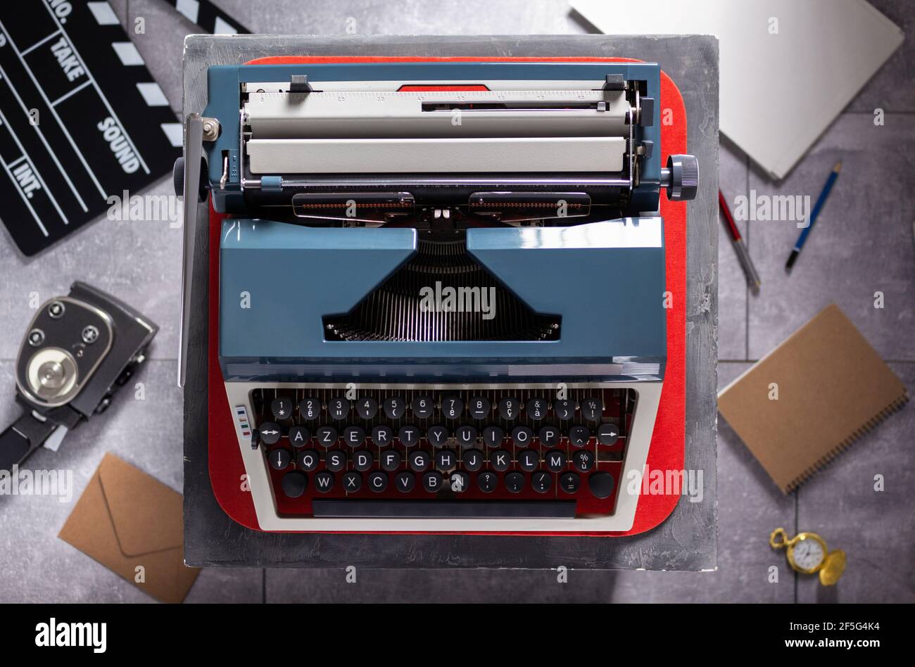 Vintage typewriter at table and relax creative concept design. Movie ...