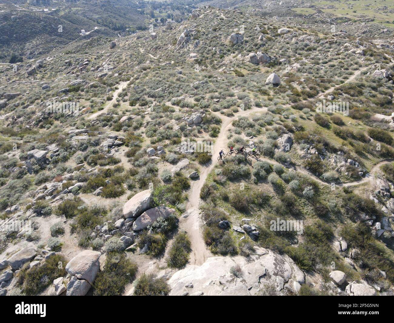 Aerial view of small trail in Simpson park wilderness valley in Santa ...