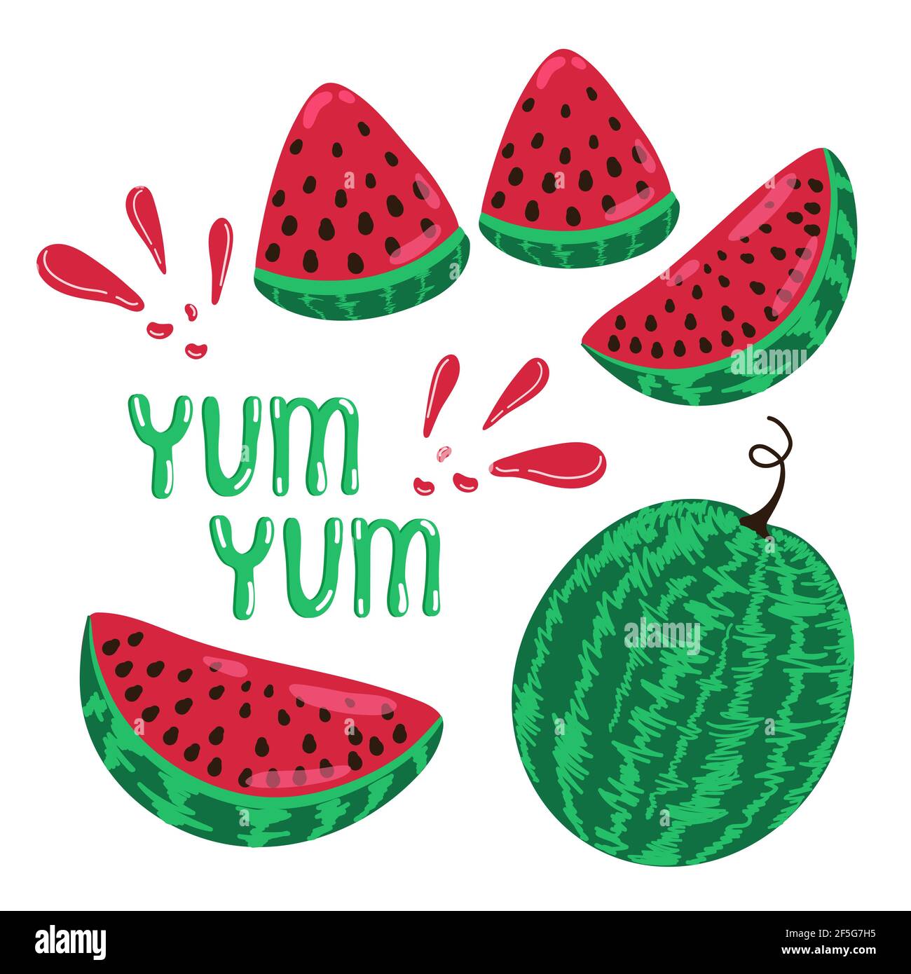 Juicy ripe watermelon set yum yum, whole watermelon and slice, summer ...