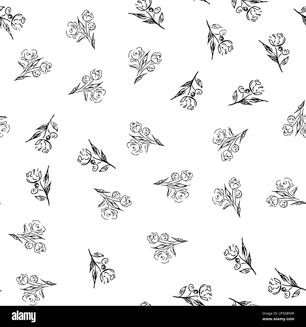 Doodle simple vector seamless pattern of hand-drawn peonies. Seamless ...