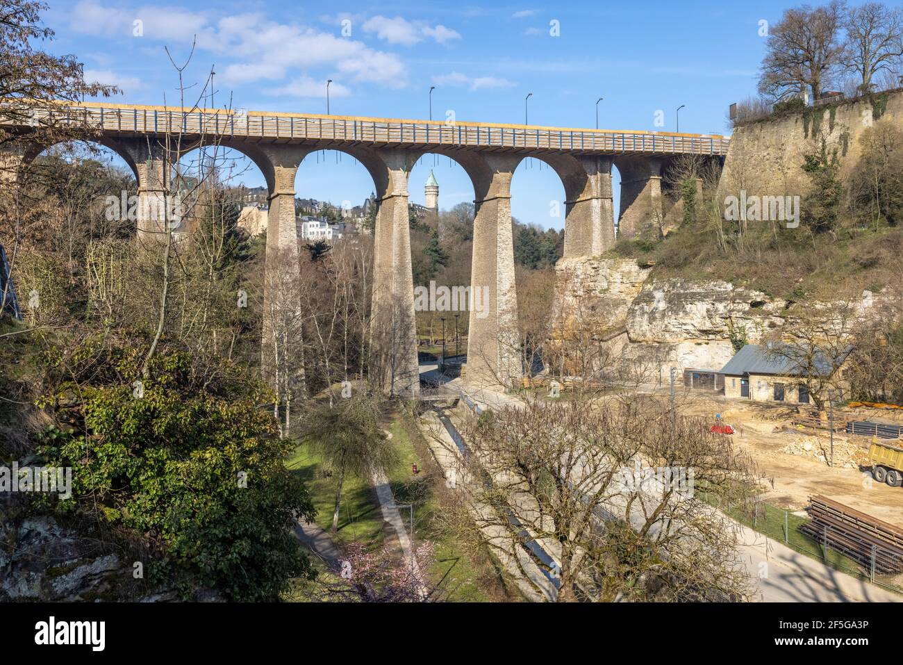 Bridge "Passerelle" over the valley of the river "Petrus Stock Photo ...
