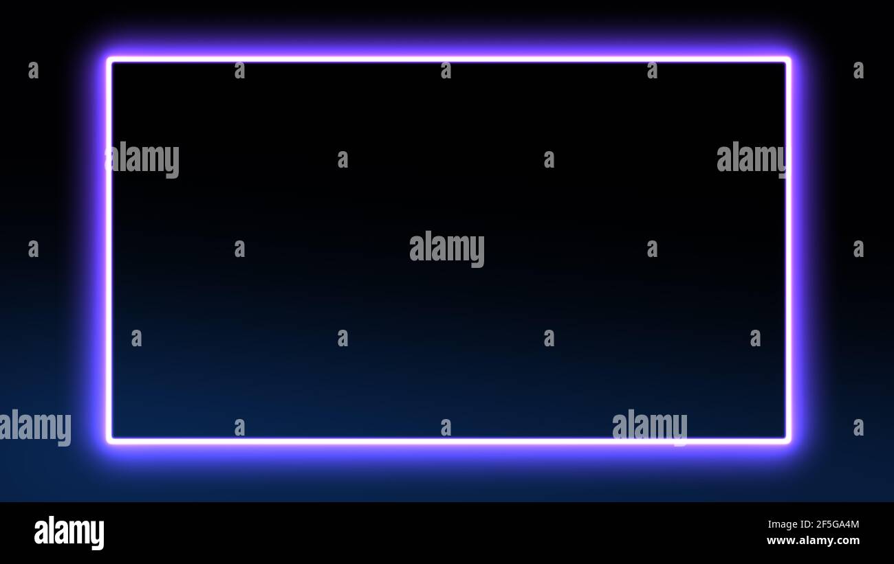 Abstract bright neon frame. Luminous neon line of a rectangular path in ...