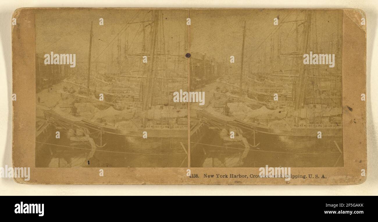 New York Harbor, Crowded with Shipping. U.S.A.. Benjamin West Kilburn ...