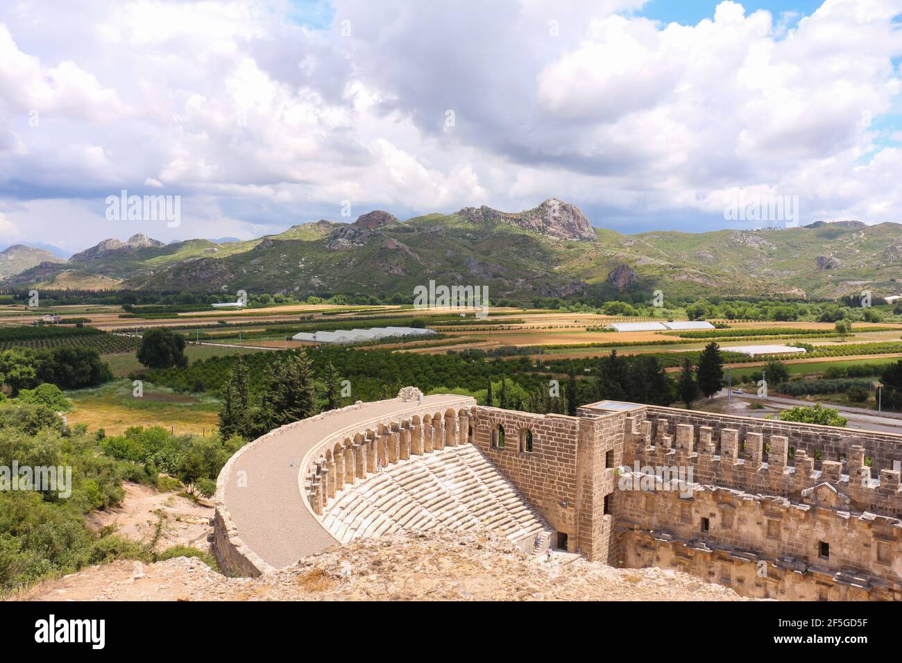 Top View of Magnificent Roman ruins the famous Aspendos or Aspendus ...