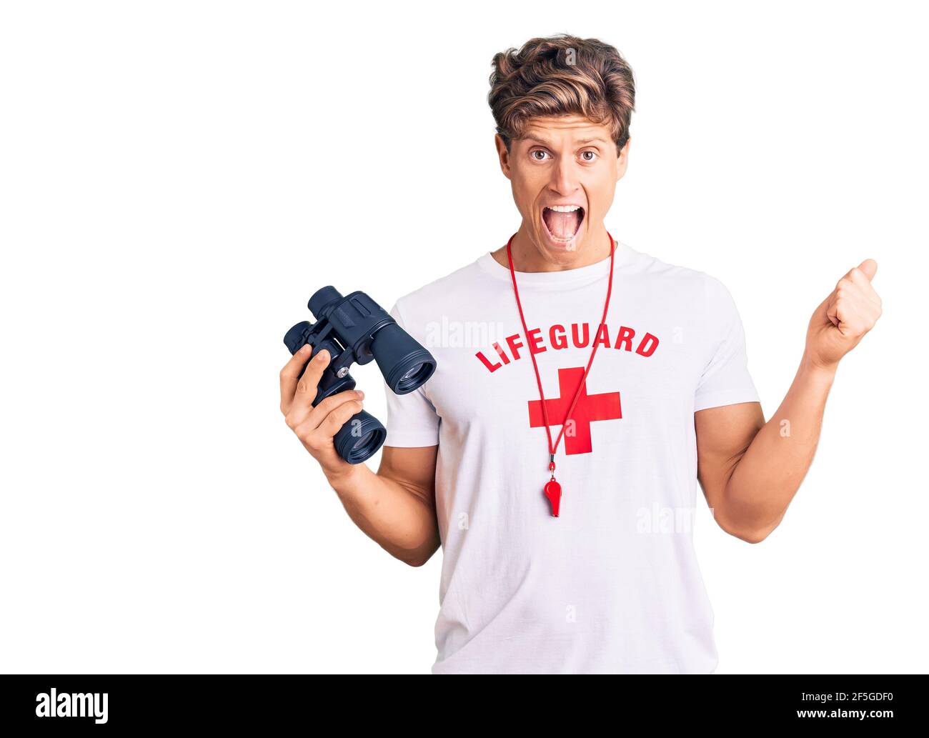 Happy male lifeguard binoculars hi-res stock photography and images - Alamy