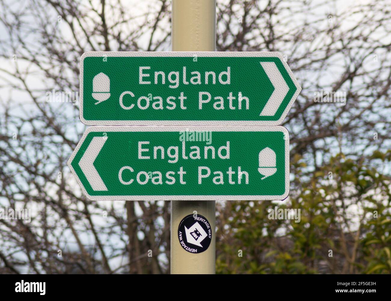 Direction arrow sign England Coast Path, in South Shields, north east ...