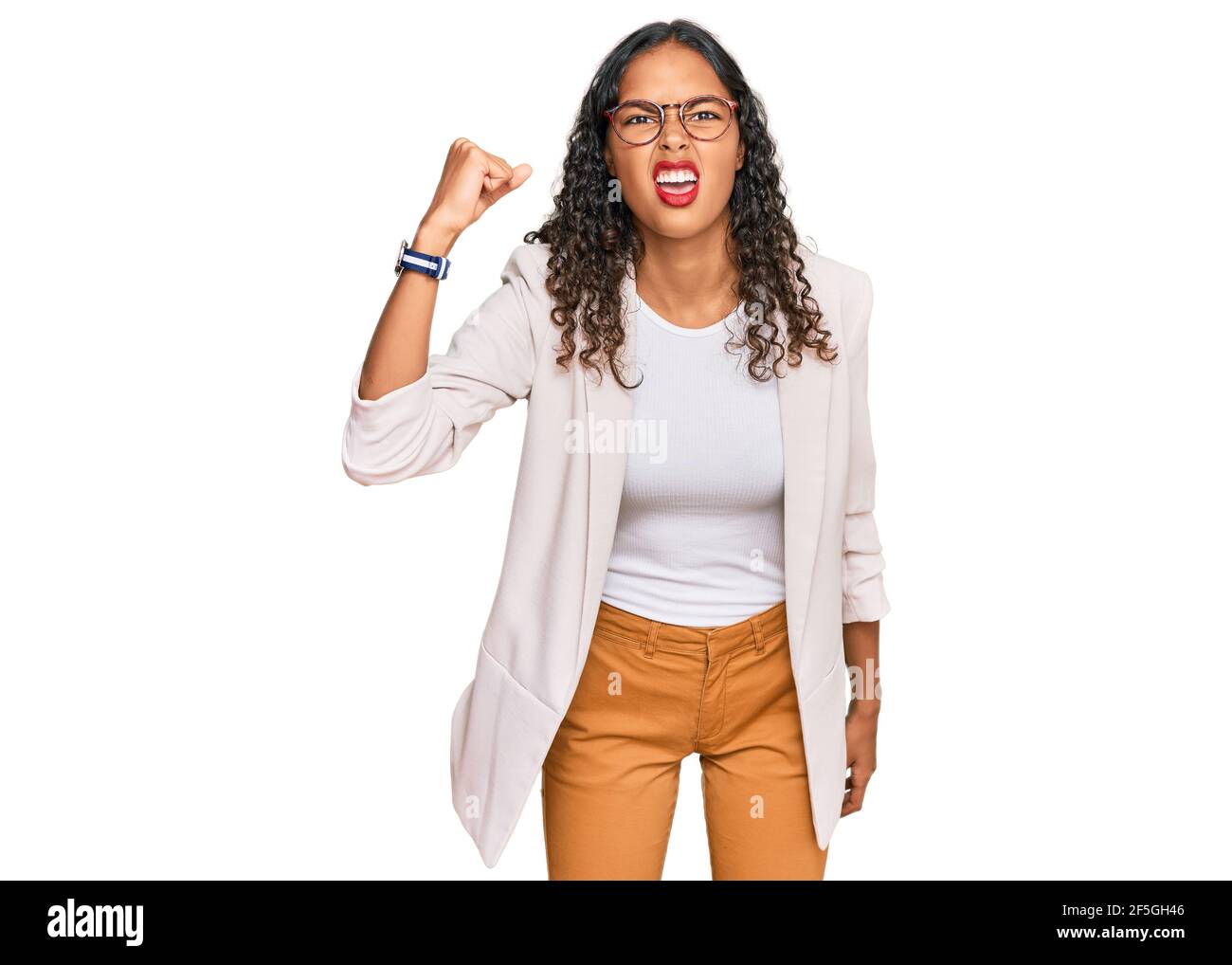Young african american girl wearing business clothes angry and mad ...