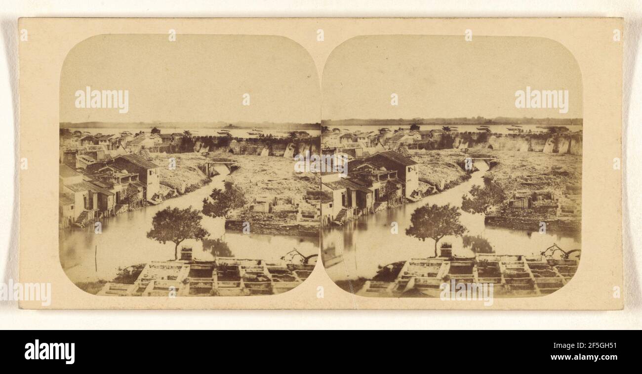 Canton. View of the Canton River, Junks, and the Island of Honan Stock ...