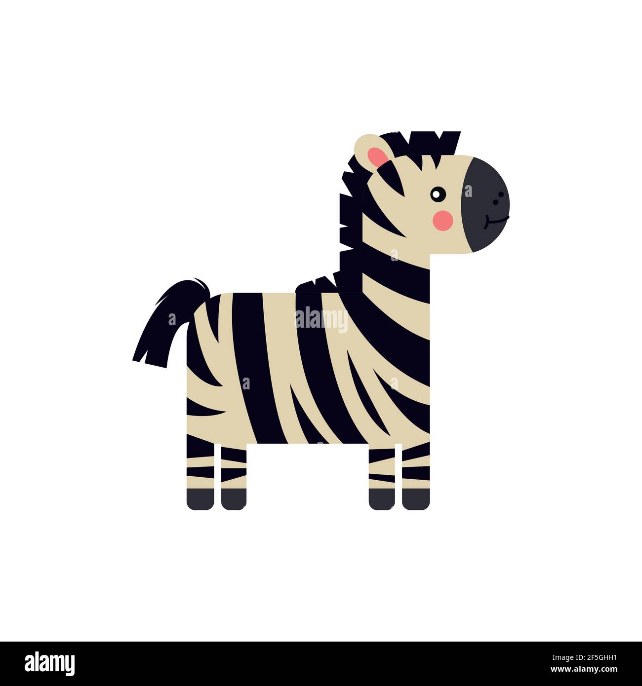 Zebra cute doodle hand drawn flat vector illustration. Icon. Simple ...