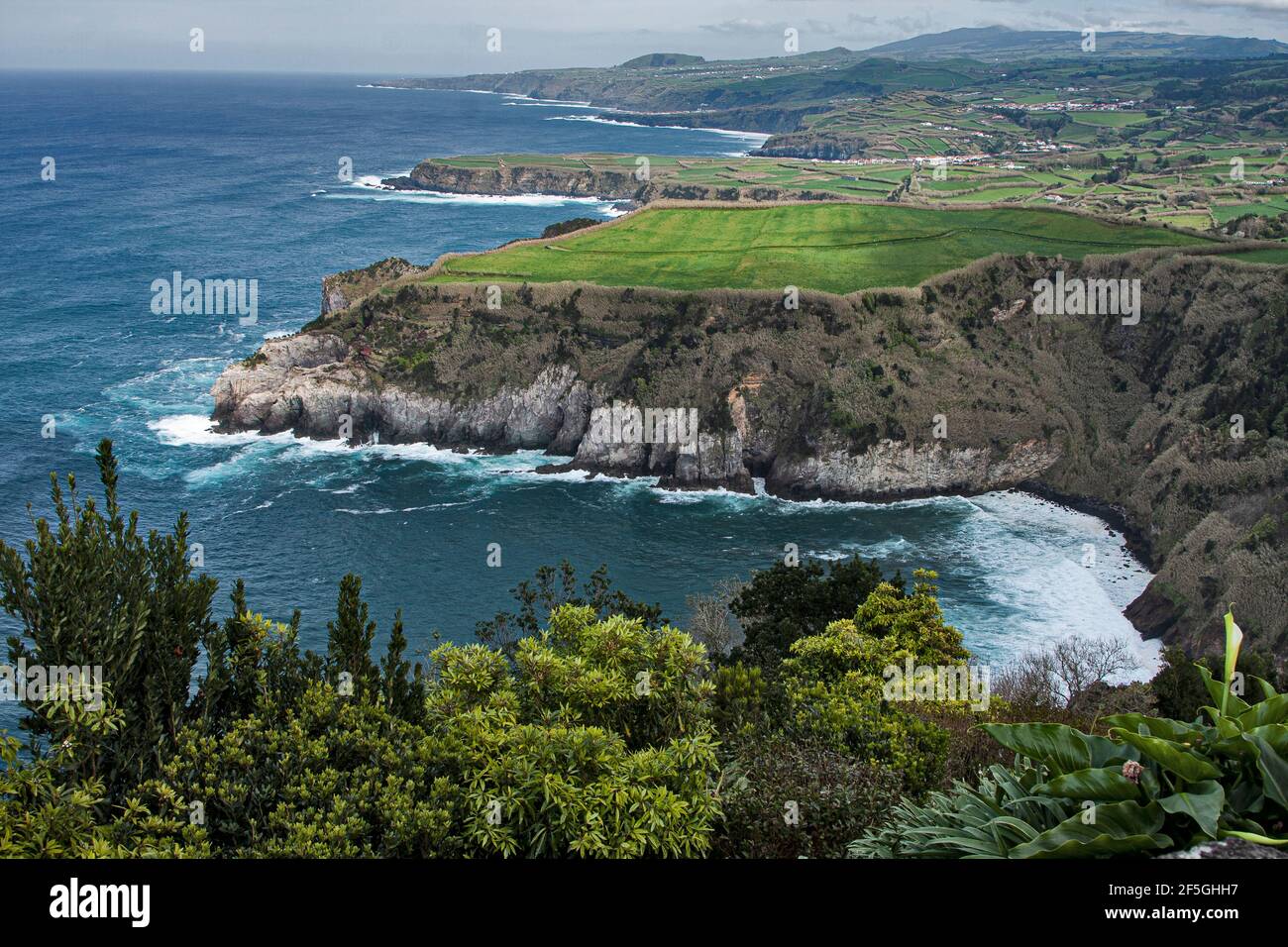 Portugal; Azores; Acores, north coast, seafront, ocean, Mirador da ...