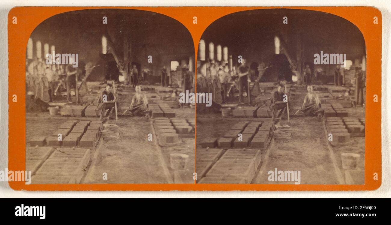 Interior of a factory with workers at Orange, Massachusetts. C.H. Wells ...