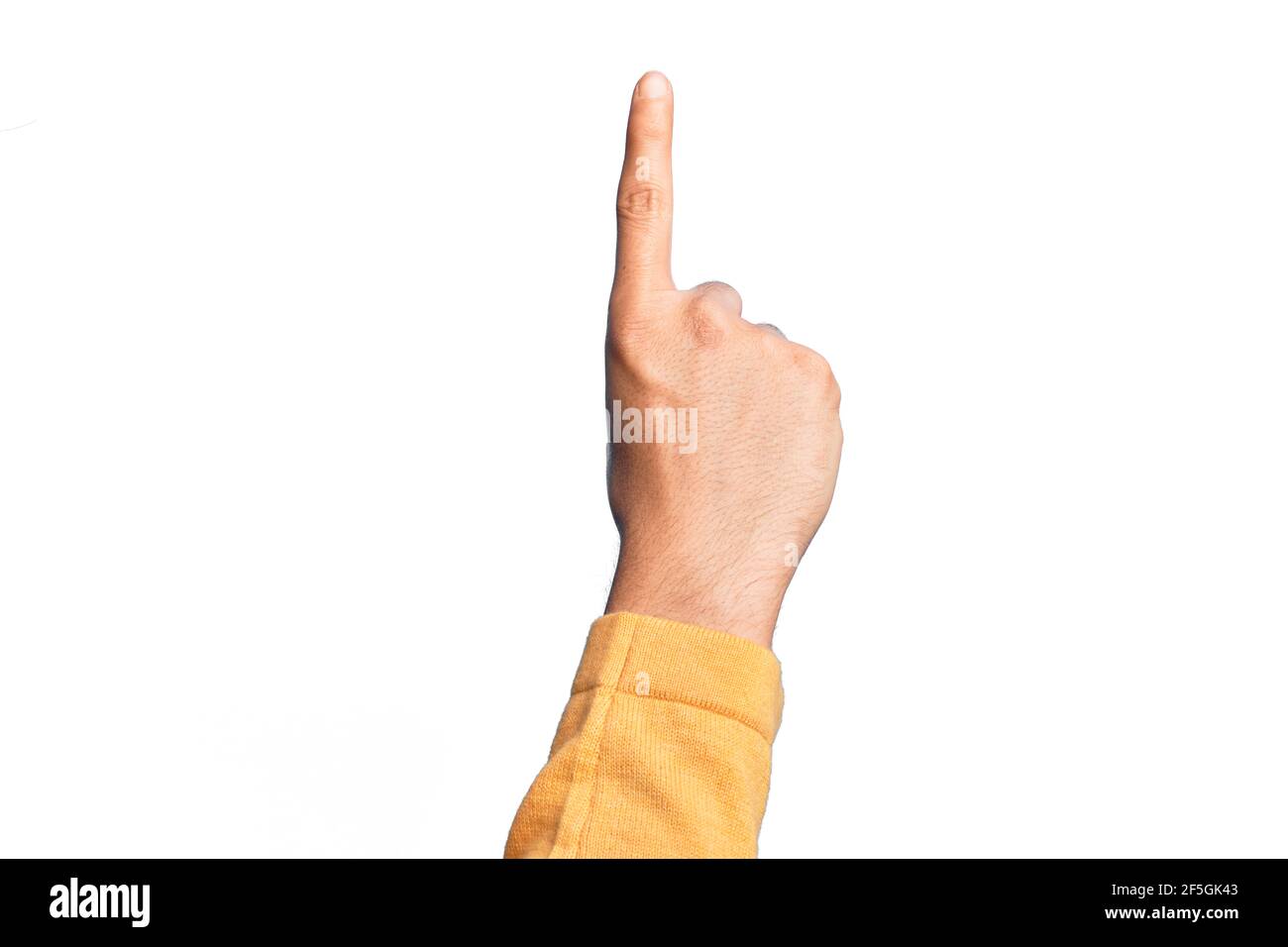 Hand of caucasian young man showing fingers over isolated white ...
