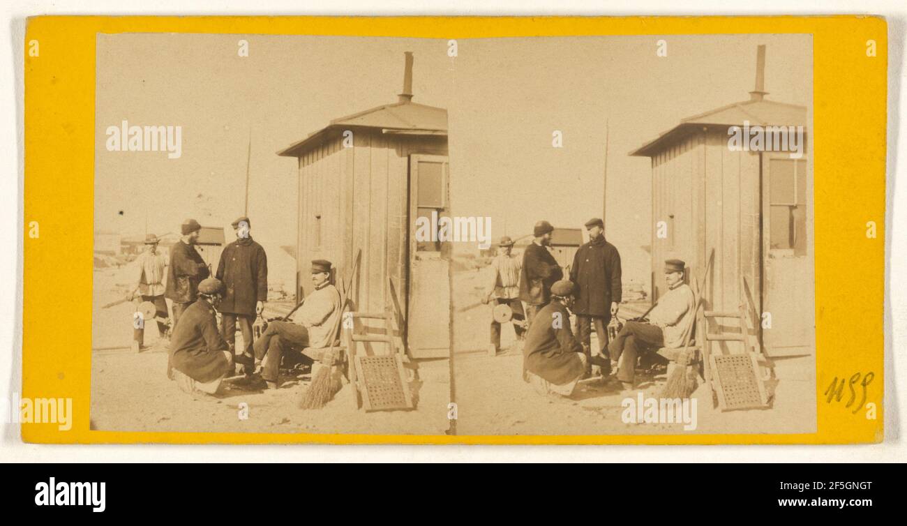 Group of workers in front of a house. Unknown maker, French Stock Photo ...