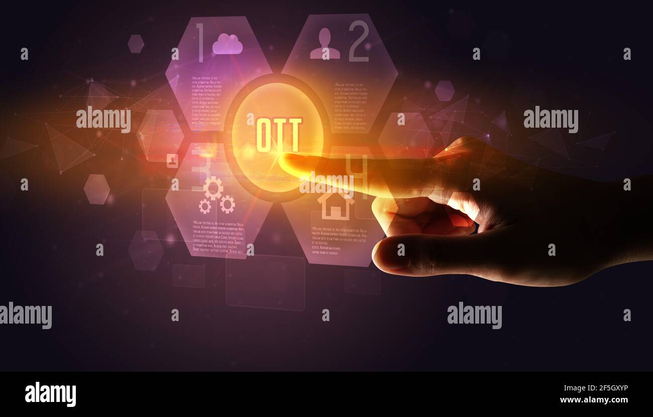 Hand touching digital button Stock Photo - Alamy