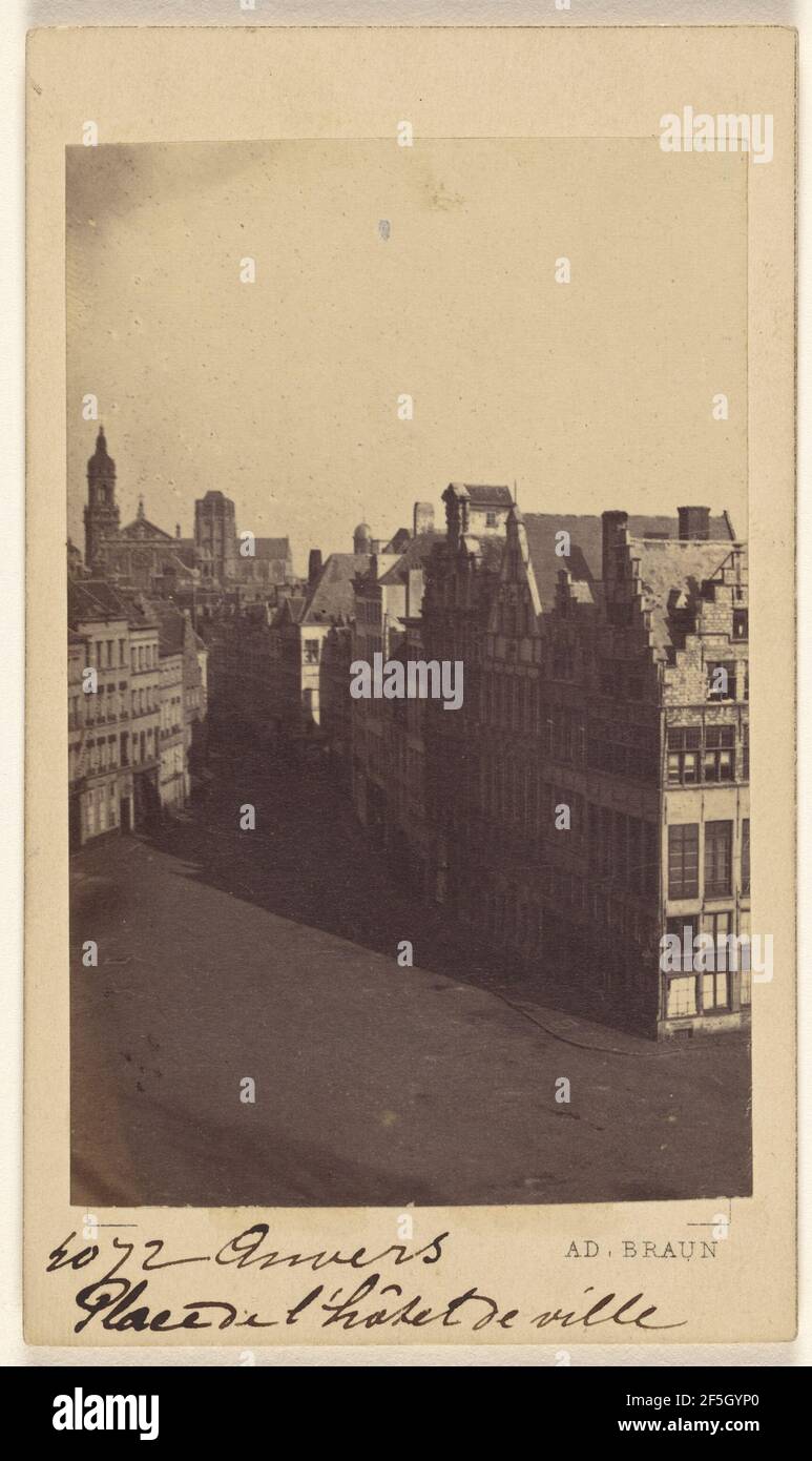 Anvers. Place de l'hotel de ville.. Adolphe Braun (French, 1812 - 1877 ...