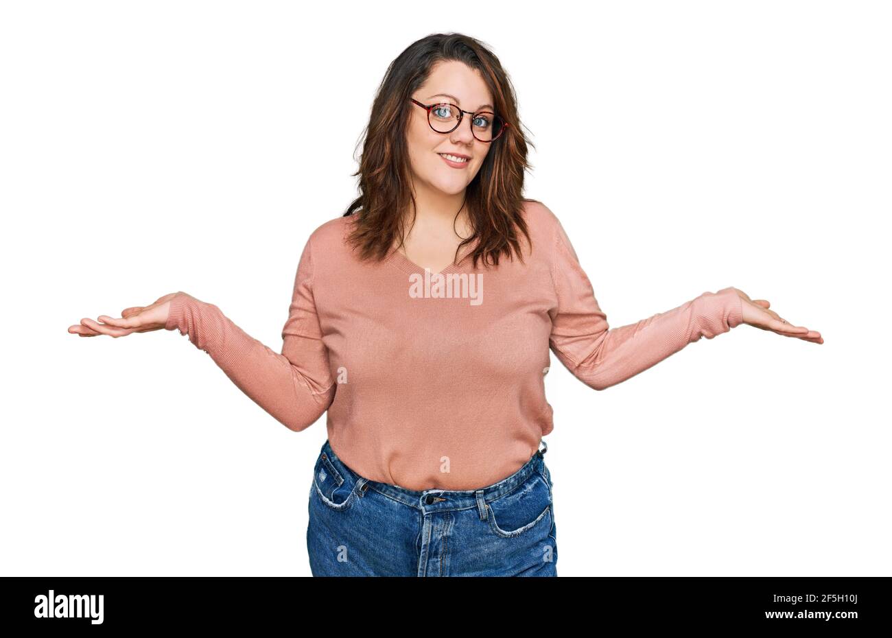 Fat woman showing hand palms hi-res stock photography and images - Alamy