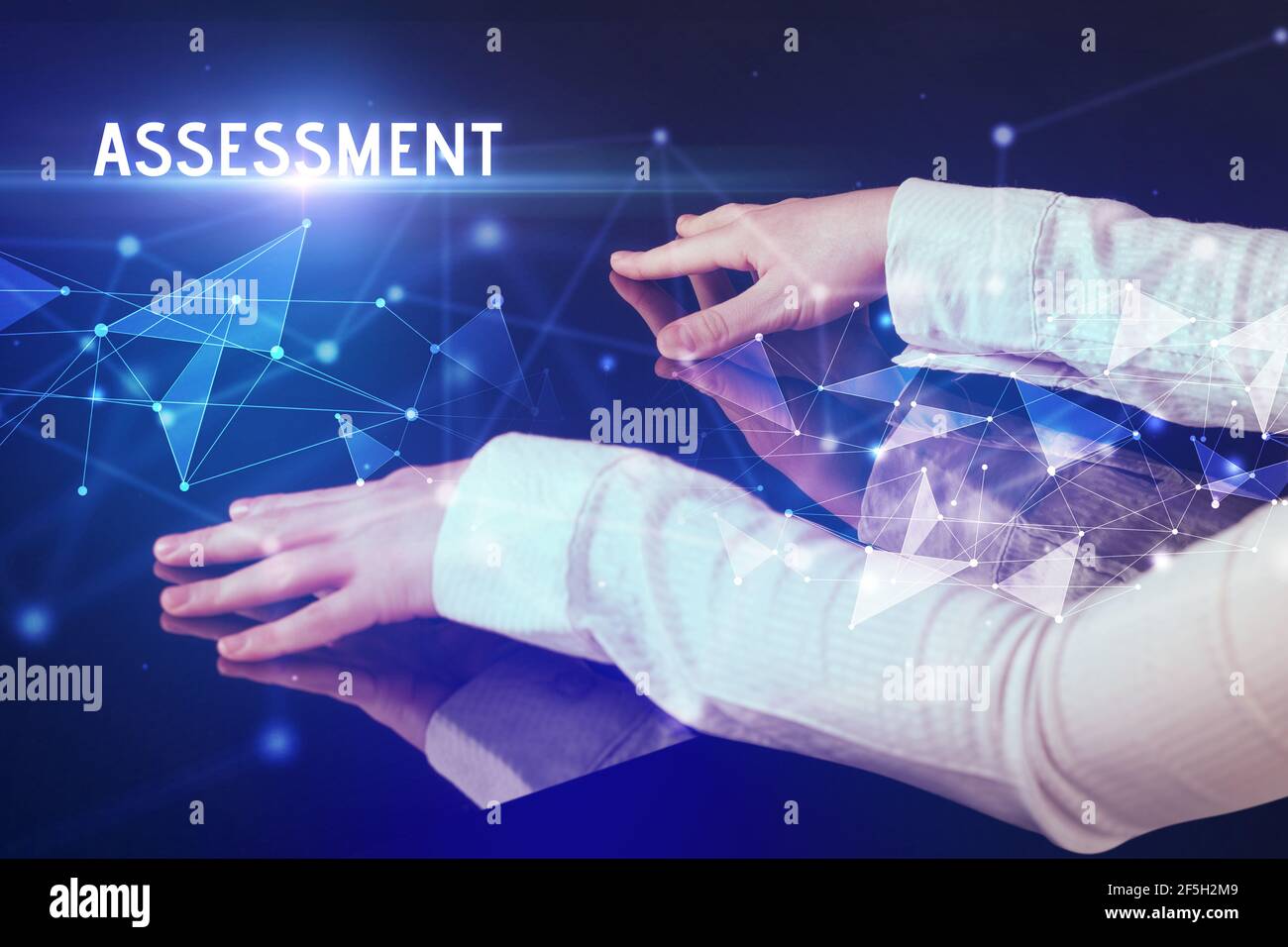 Businessman touching huge screen Stock Photo - Alamy