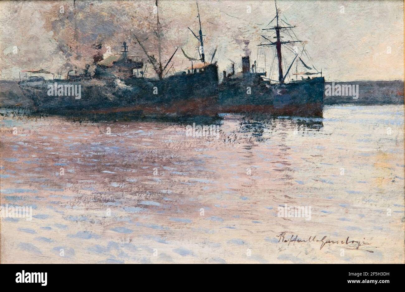 Raffaello Gambogi - Ships in Livorno Harbour (1894 Stock Photo - Alamy