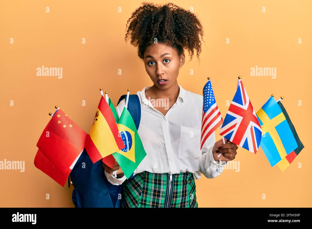 Beautiful african american woman with afro hair exchange student ...