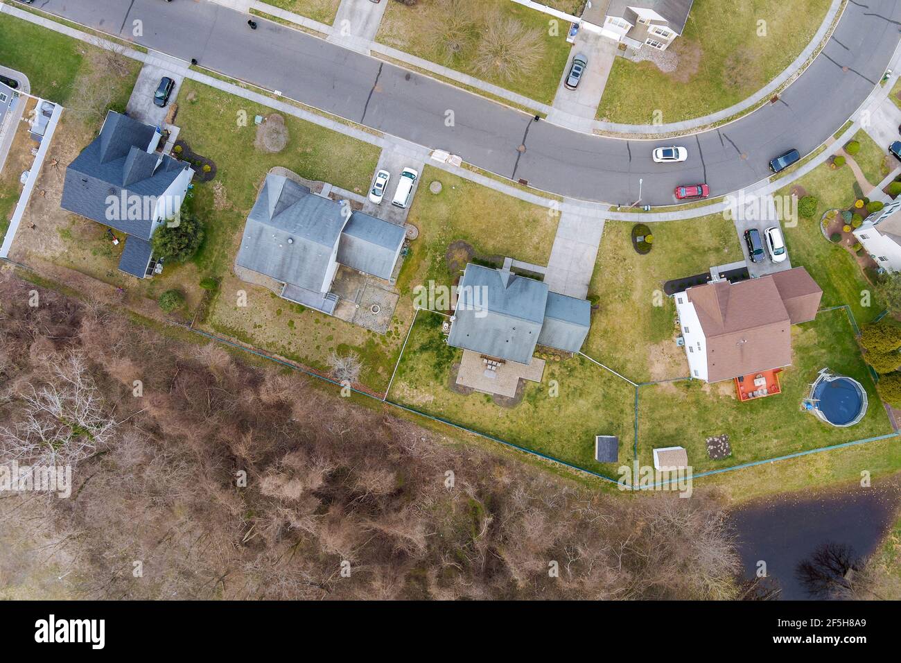 Small sleeping area landscape early spring of a roofs of the houses of ...