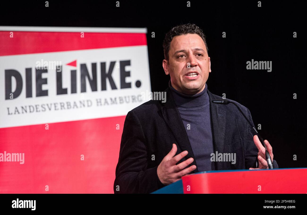 Hamburg, Germany. 26th Mar, 2021. Deniz Celik (Die Linke) speaks during ...