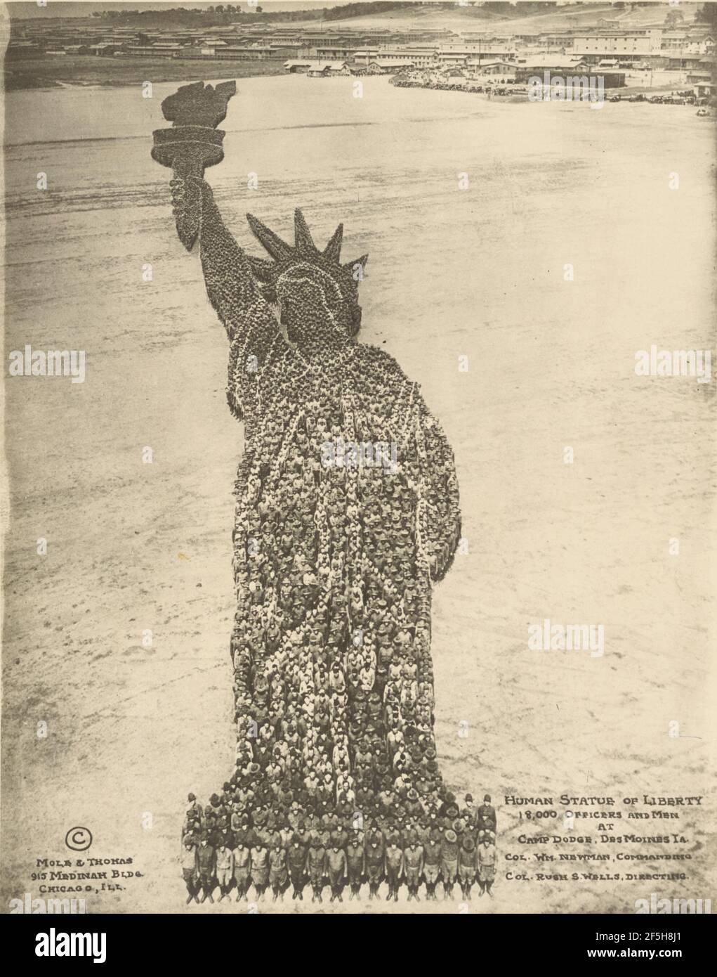 Human Statue of Liberty. 18,000 Officers and Men at Camp Dodge, Des ...