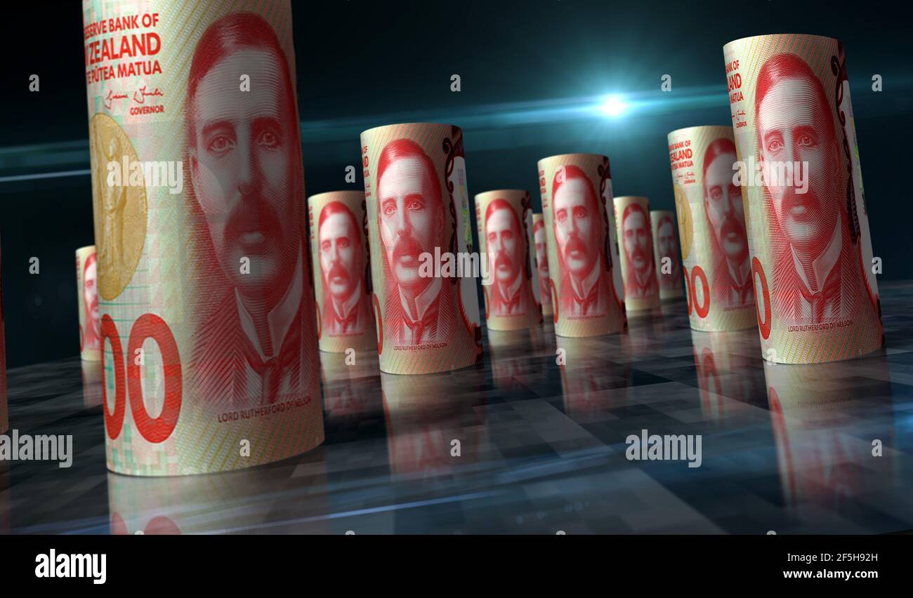 New Zealand Dollar money pack 3d illustration. 100 NZD banknote bundle ...
