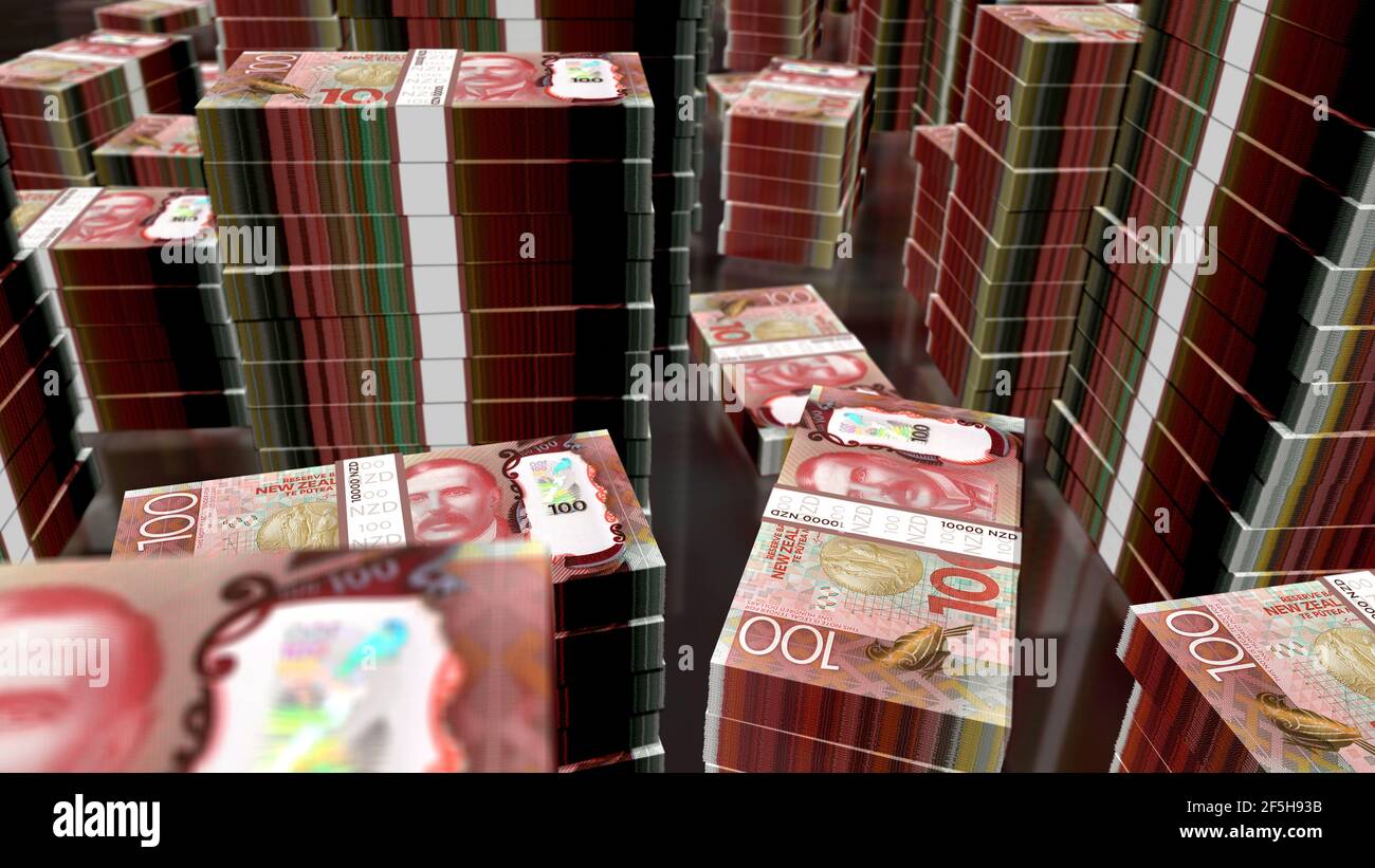 New Zealand Dollar money pack 3d illustration. 100 NZD banknote bundle ...